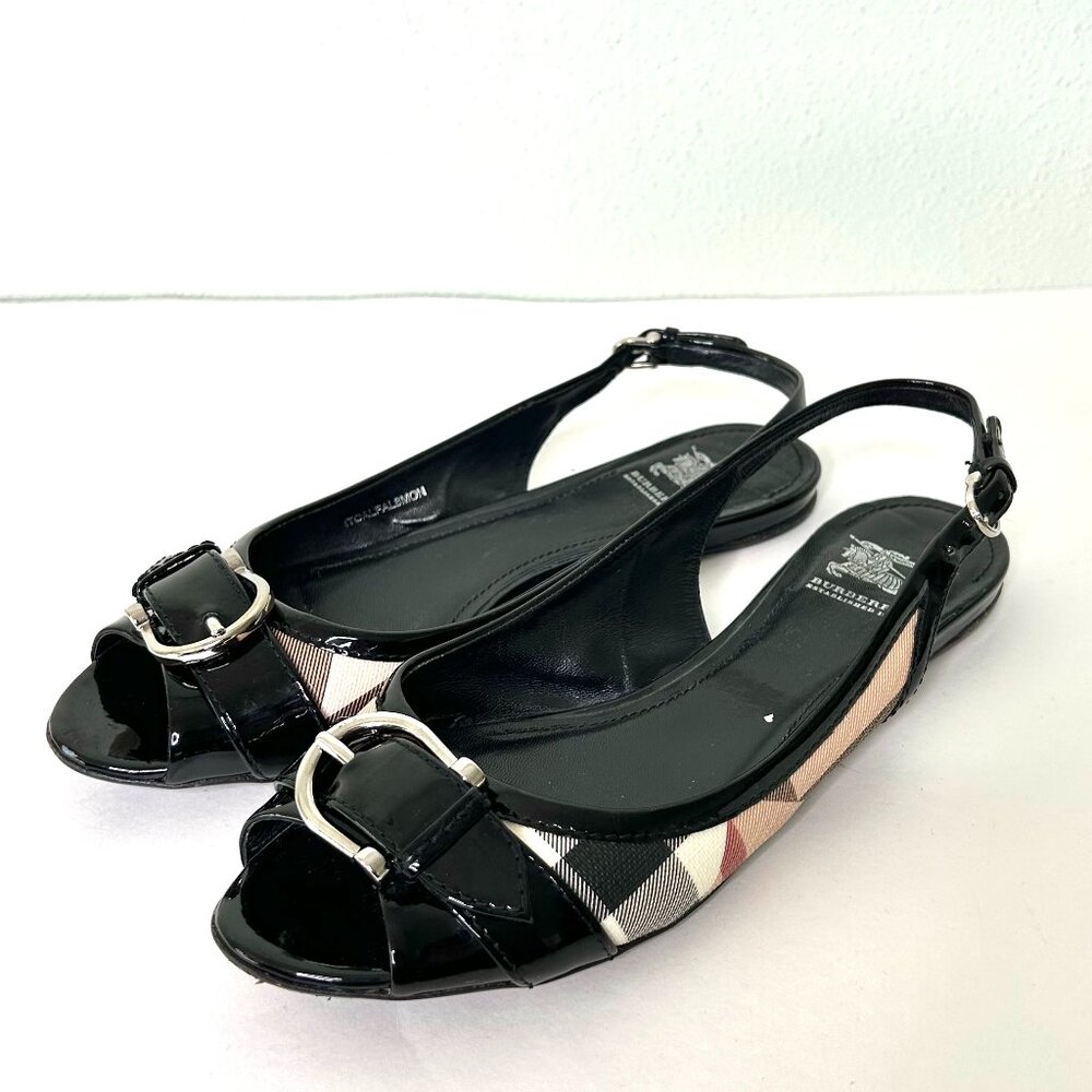 Burberry Nova Check Slingback Open Toe Flat Sandals B… - Gem